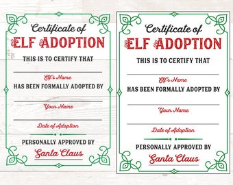 Printable Elf Adoption Certificate Christmas Printable Elf - Etsy