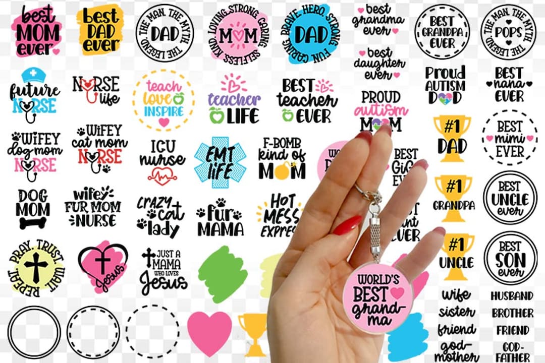 Keychain SVG Bundle: Round Keychain Pattern, Family Designs (digital ...