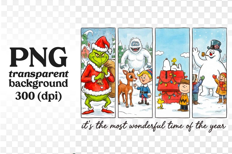 Christmas Movie Characters PNG: Friends Grinch Frosty Rudolph Snoopy ...
