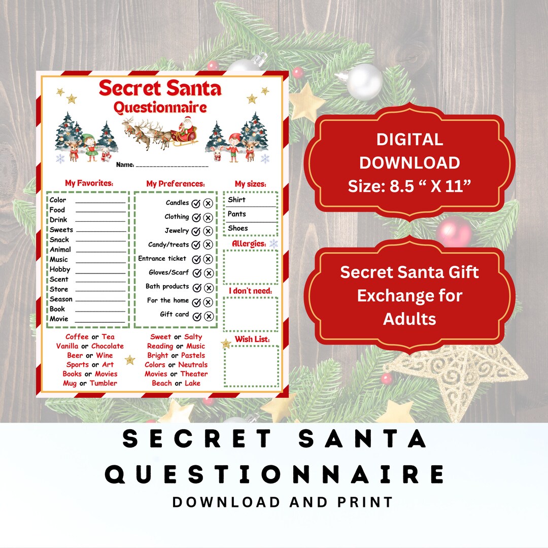 Secret Santa Questionnaire To Download And Print Co workers Secret Secret Santa Questionnaire To Download And Print Co workers Secret