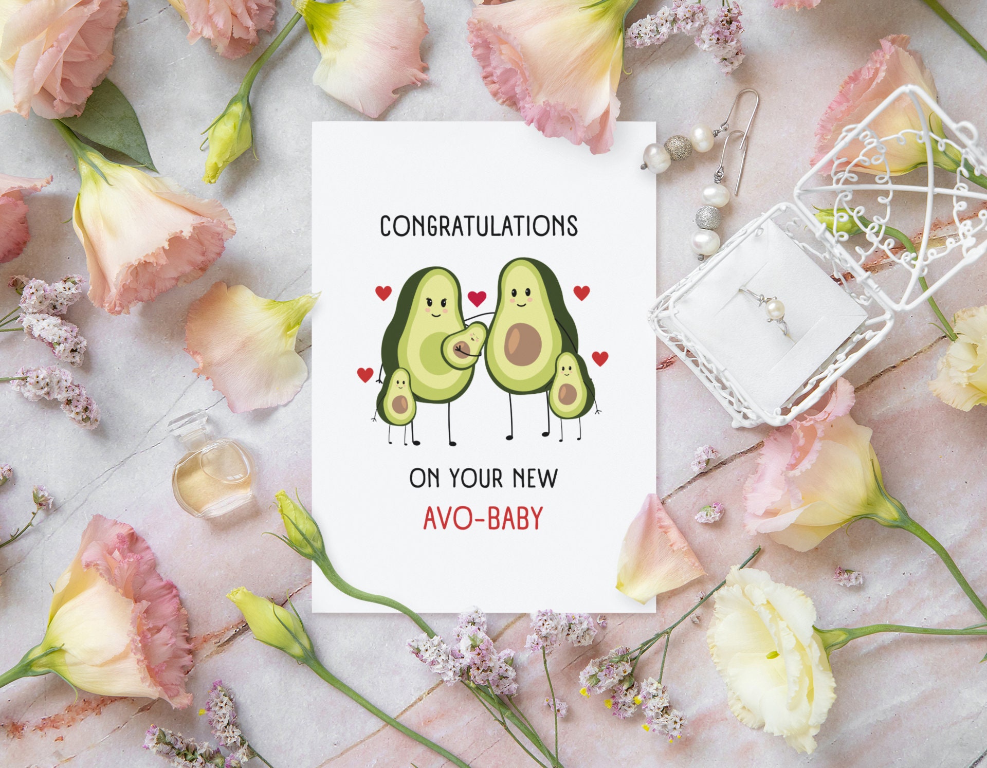 Avocado Baby Celebration Card, Avocado Gift, Family of 5, Birth ...