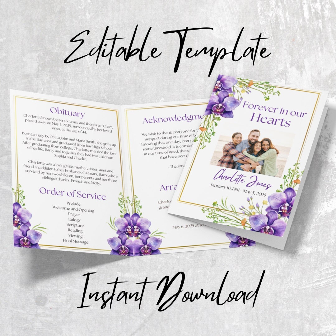 Funeral Program Template, Editable Canva Template, Personalized ...