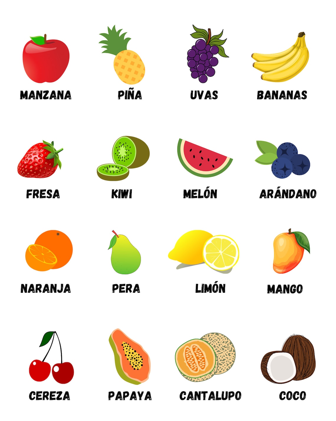 Fruits Poster, in Spanish/español, Set Learning Print, Digital Prints ...