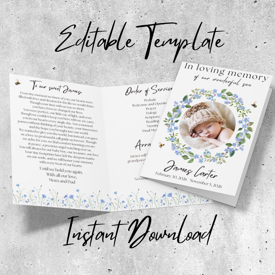 Baby Funeral Program Template, Child Obituary Template, Infant Memorial ...