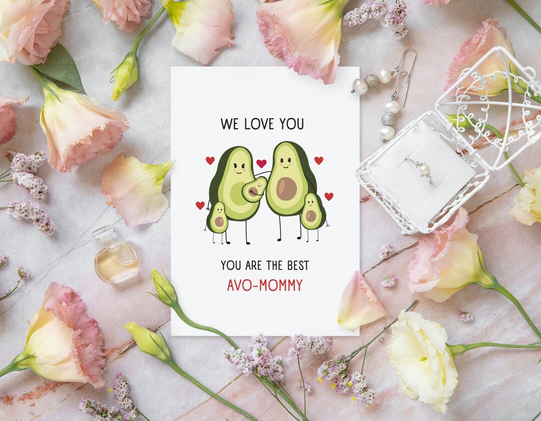 Avocado Family Card, Avocado Mommy, Avocado Gift, Family of 5, Card for ...