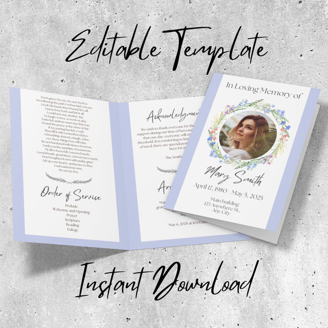 Funeral Program Template, Editable Canva Template, Personalized ...