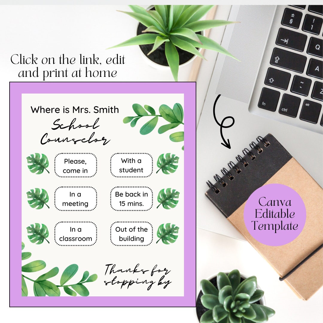 Where is the School Counselor Door Sign, Back to School, Canva Editable ...