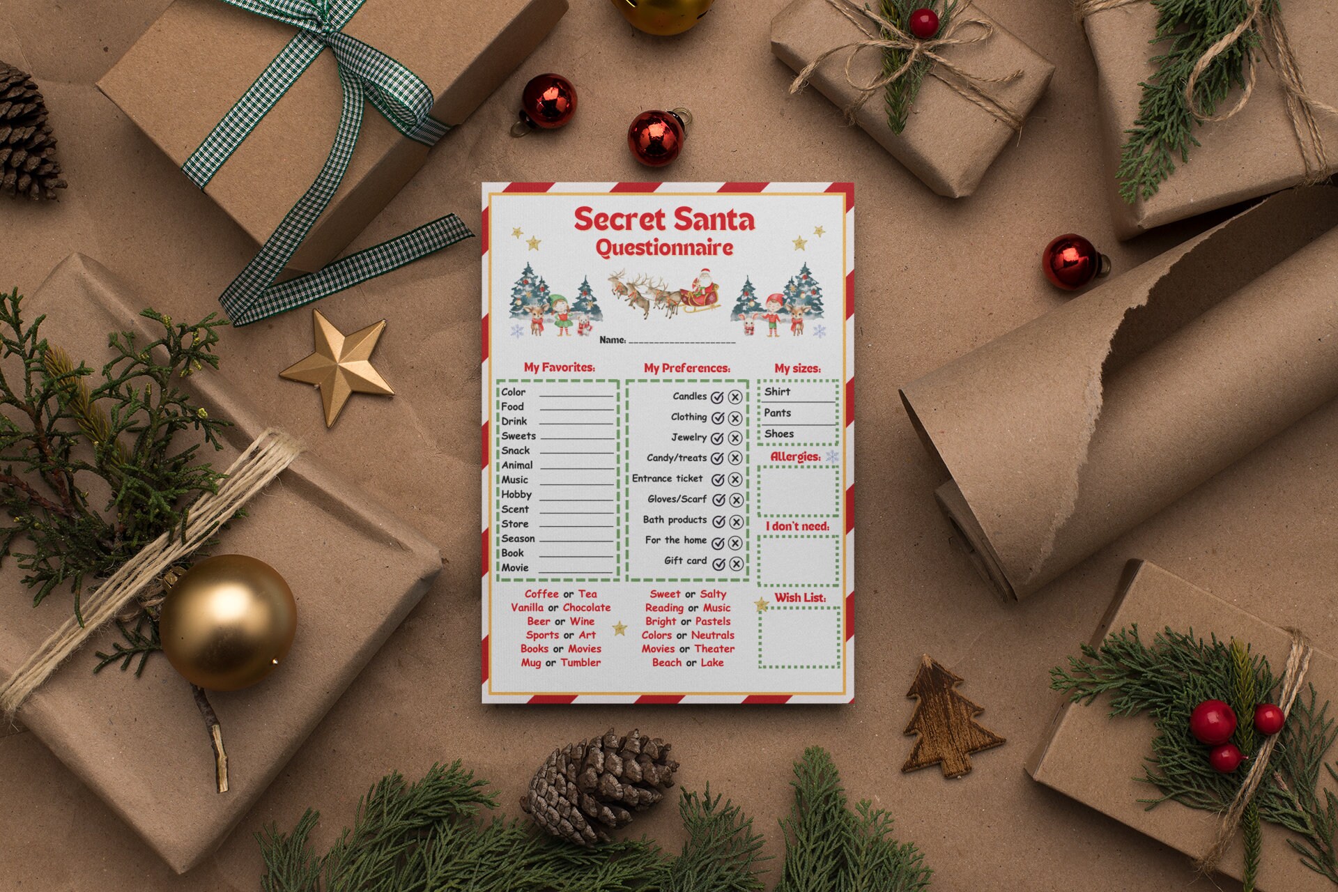 Secret Santa Questionnaire to Download and Print, Co-workers Secret ...