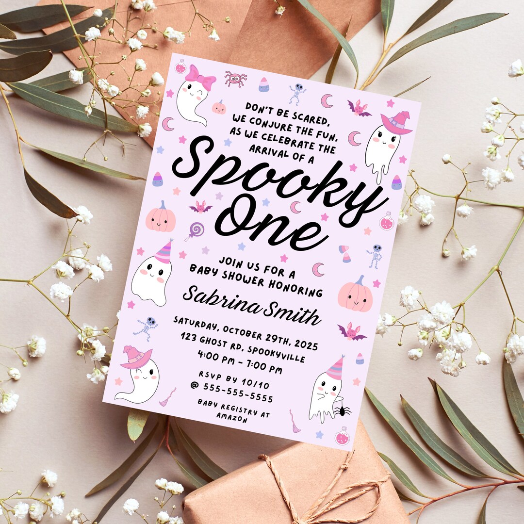Baby Shower Spooky One Invitation, Editable Canva Template, Halloween ...