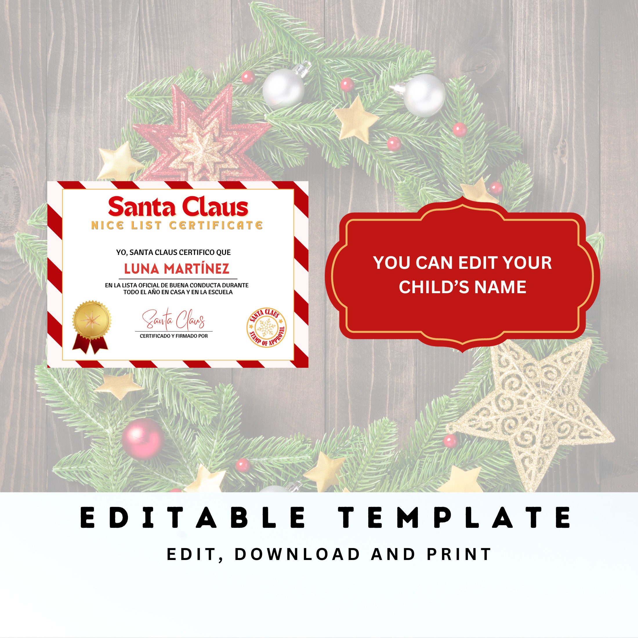 Editable Bundle Letter From Santa in SPANISH, Nice List Certificate ...