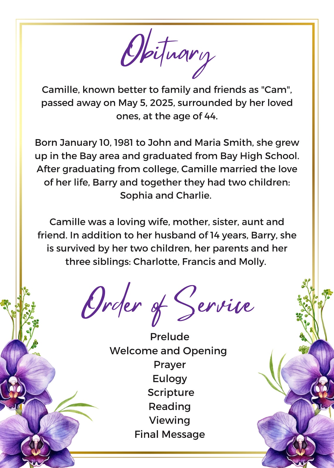 Funeral Template Program, Editable Canva Template, Personalized ...