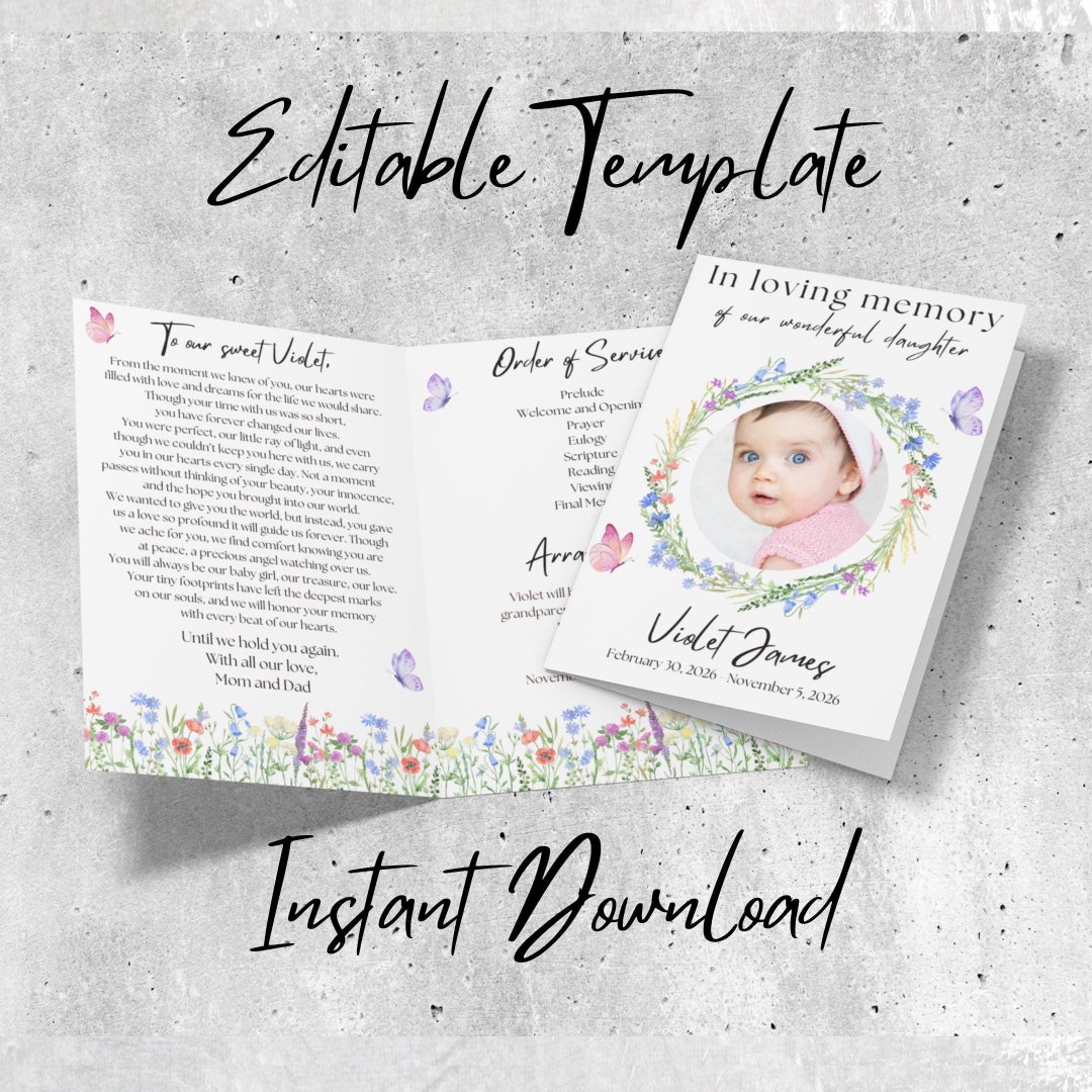 Baby Funeral Program Template: Little Angel Obituary (editable Canva ...