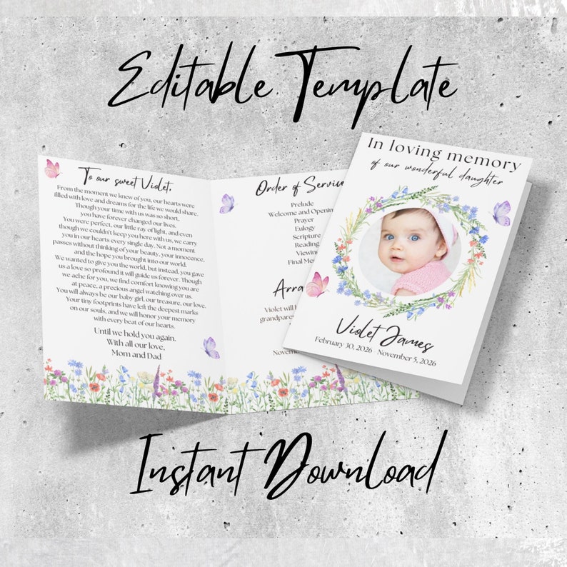 Baby Funeral Program Template: Little Angel Obituary (editable Canva ...