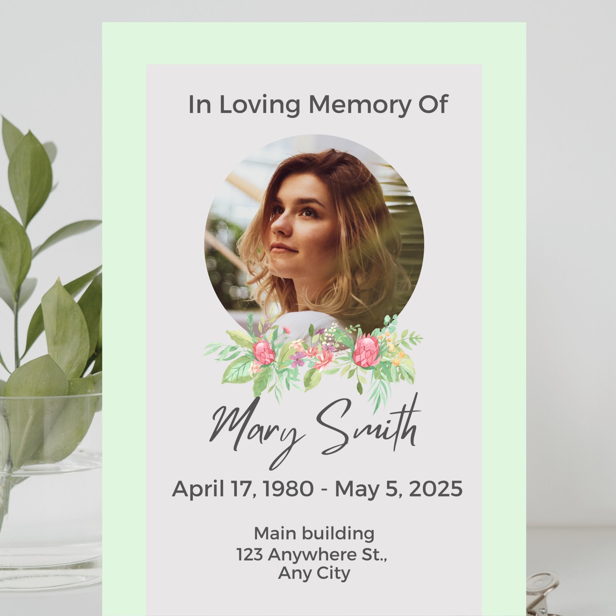 Funeral Template, Announcement Program, Editable Template, Memorial ...