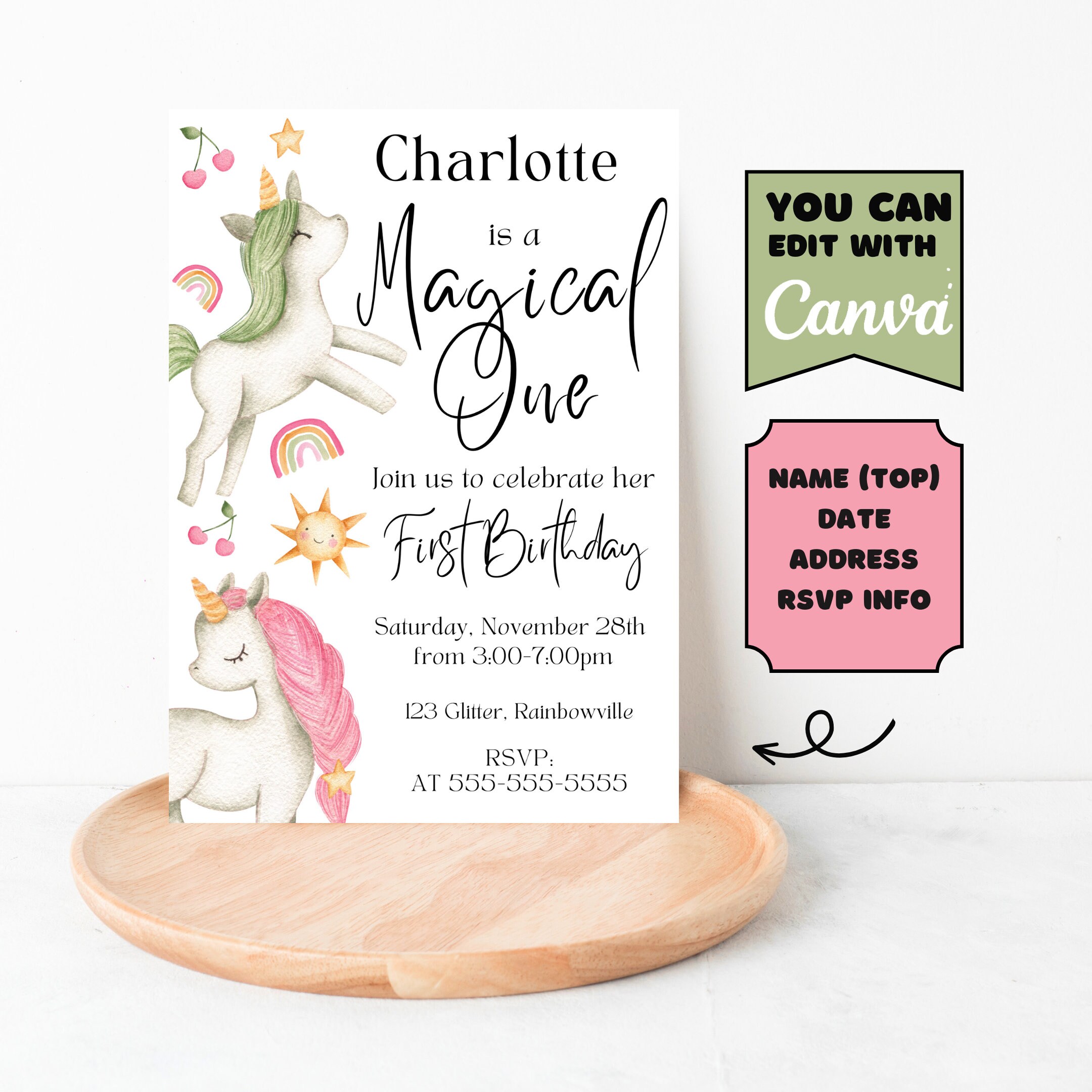 First Birthday Invite Unicorn, Unicorn Invite for Baby Girl, Magical ...