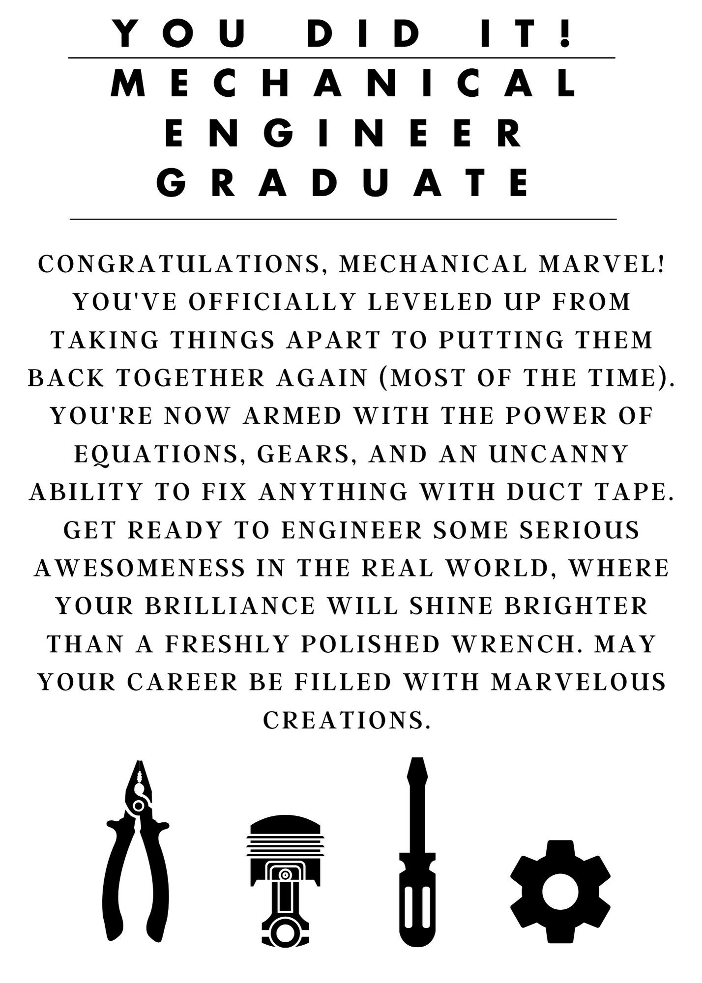 Mechanical Engineer Graduation Card, Congratulations Gift, College ...