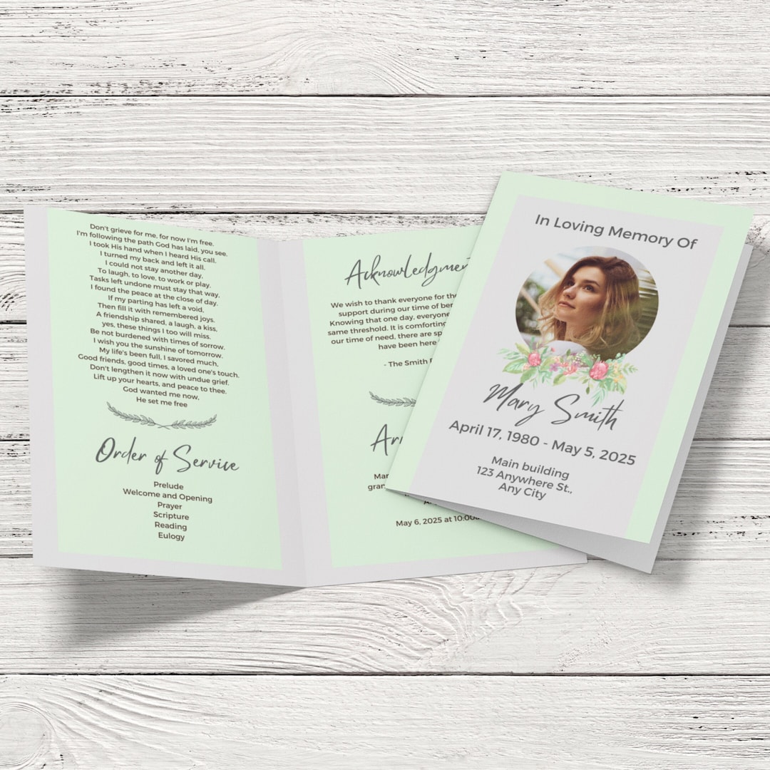 Funeral Template, Announcement Program, Editable Template, Memorial ...
