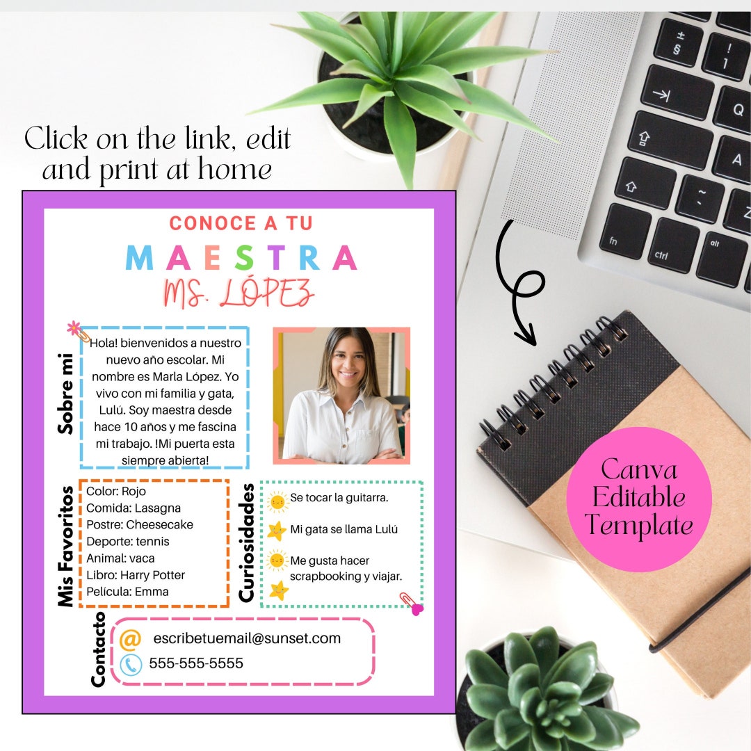 Meet the Teacher Flyer (maestra, in SPANISH), Canva Template Editable ...