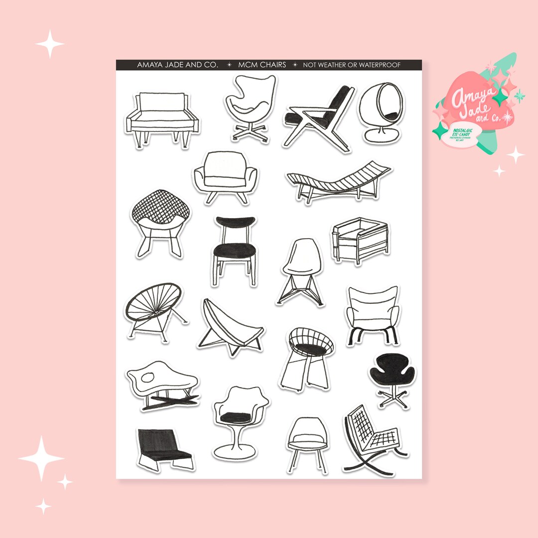 Mid-century Modern Chair Stickers, Mod Chair, Stickers, Retro Chairs ...