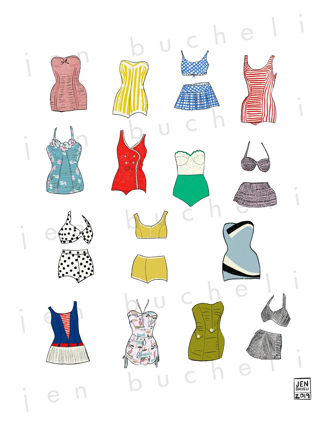 Vintage Bathing Suits Art Print Illustration Wall Art - Etsy