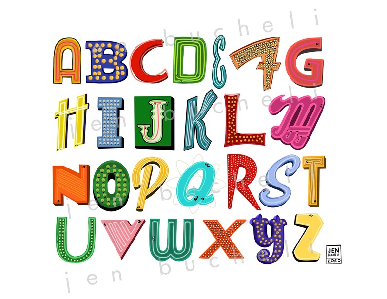 Vintage Sign Alphabet Art Print Mid Century Modern Las | Etsy