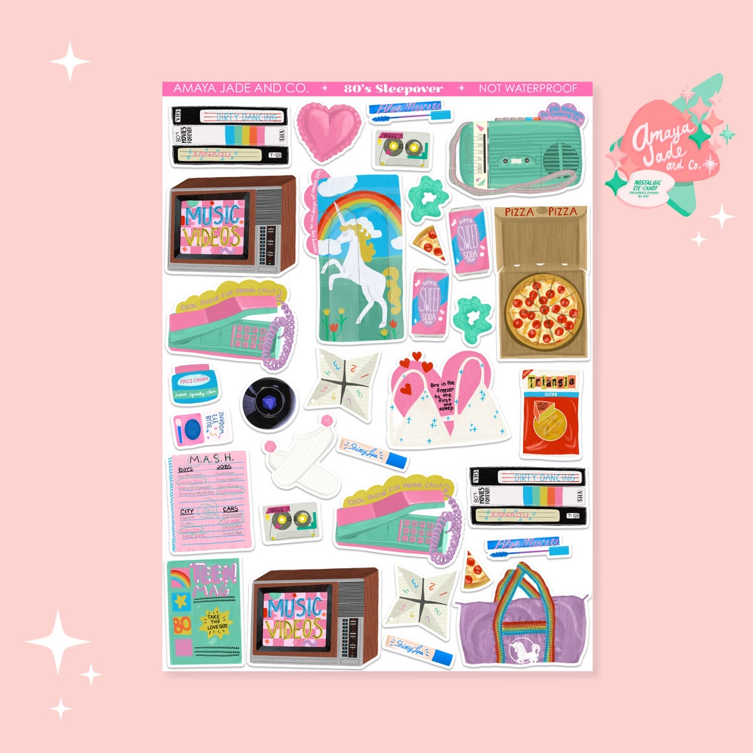 80s Sleepover Stickers: Nostalgic Pop Culture Designs - Etsy