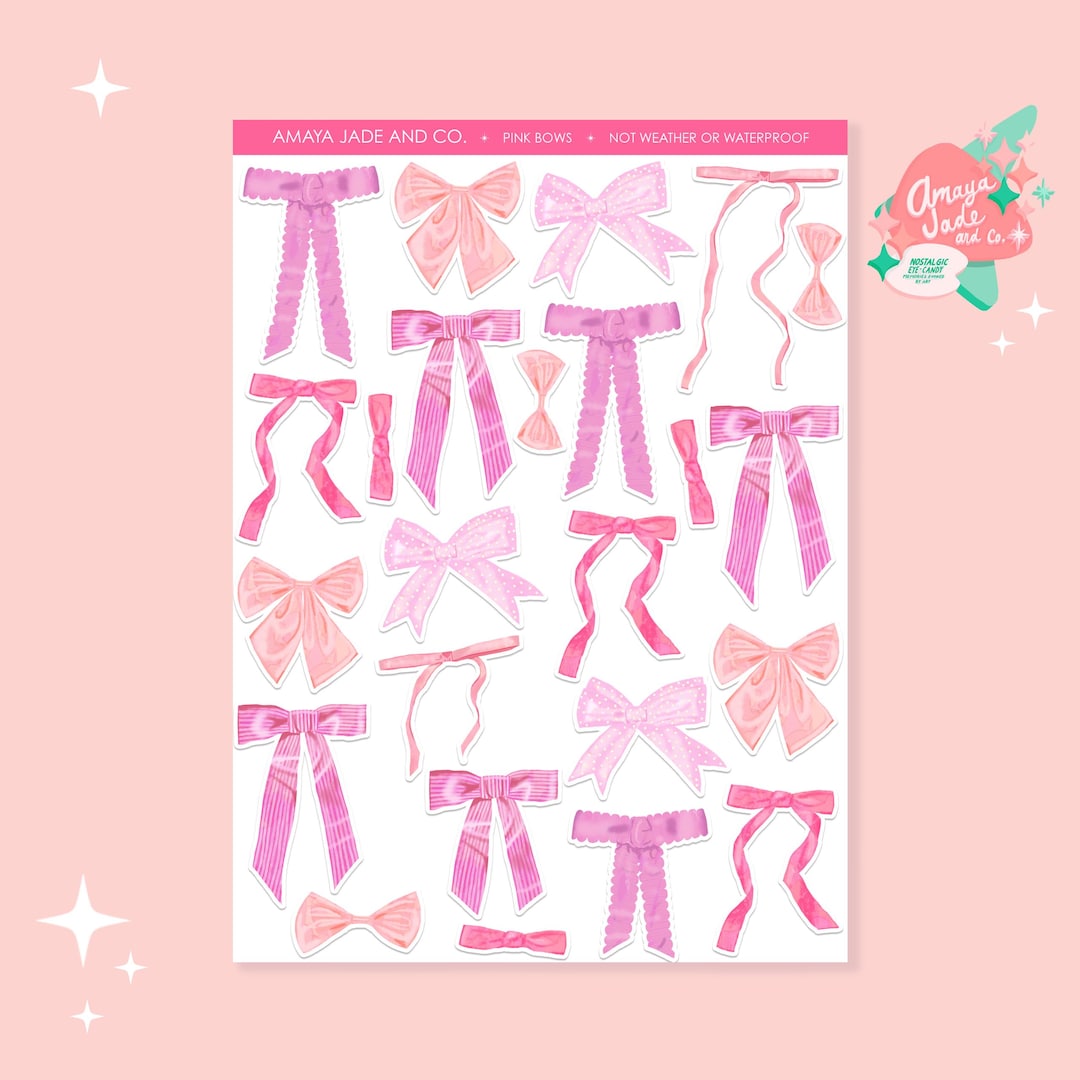 Pink Bows Stickers Sheet, Scrapbook Stickers, Pink Lover Gift, Baby ...