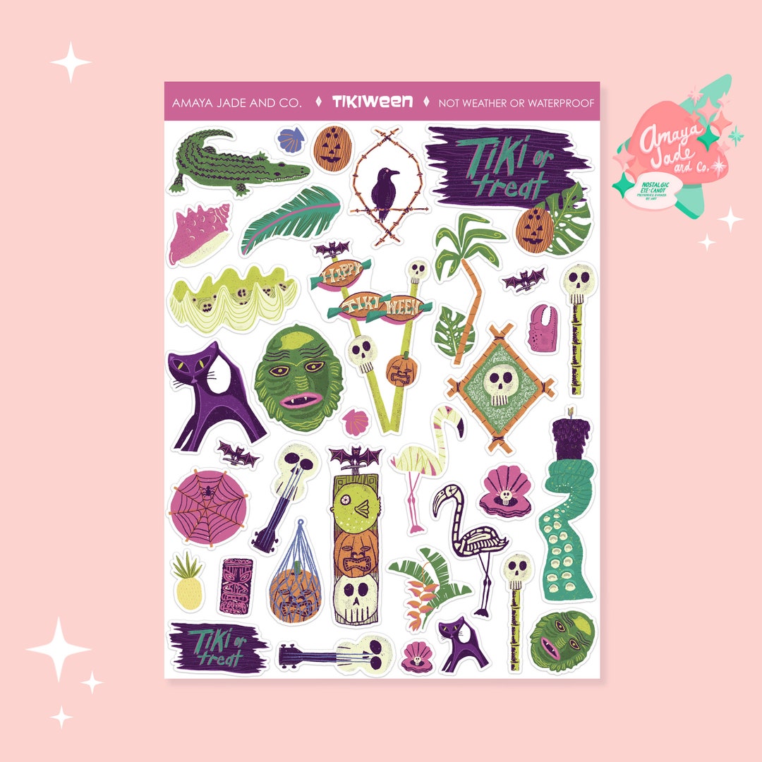 Tikiween Art Sticker Set: Halloween Party Favors - Etsy