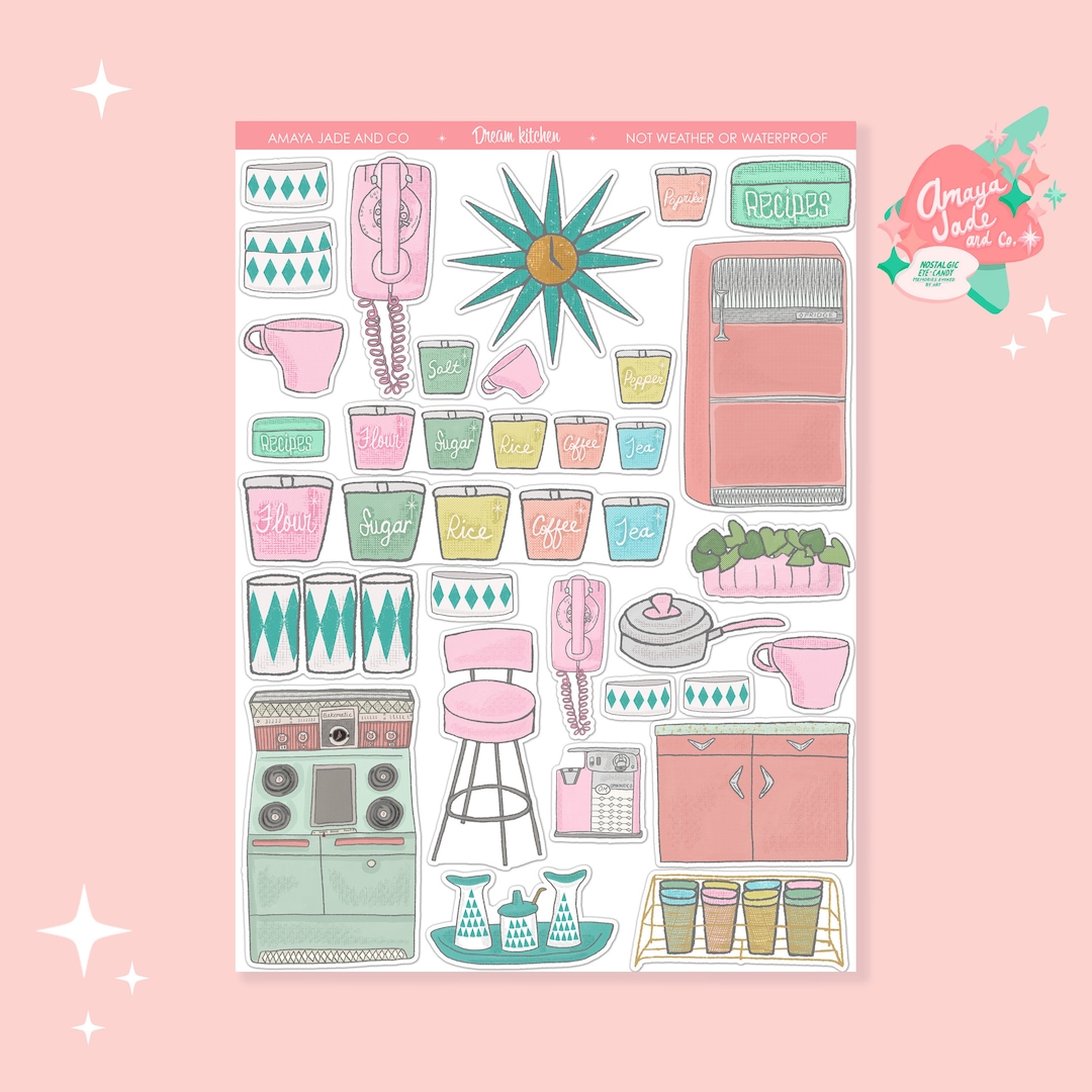 Retro Kitchen Stickers: Mid-century Inspired Scrapbooking Set - Etsy