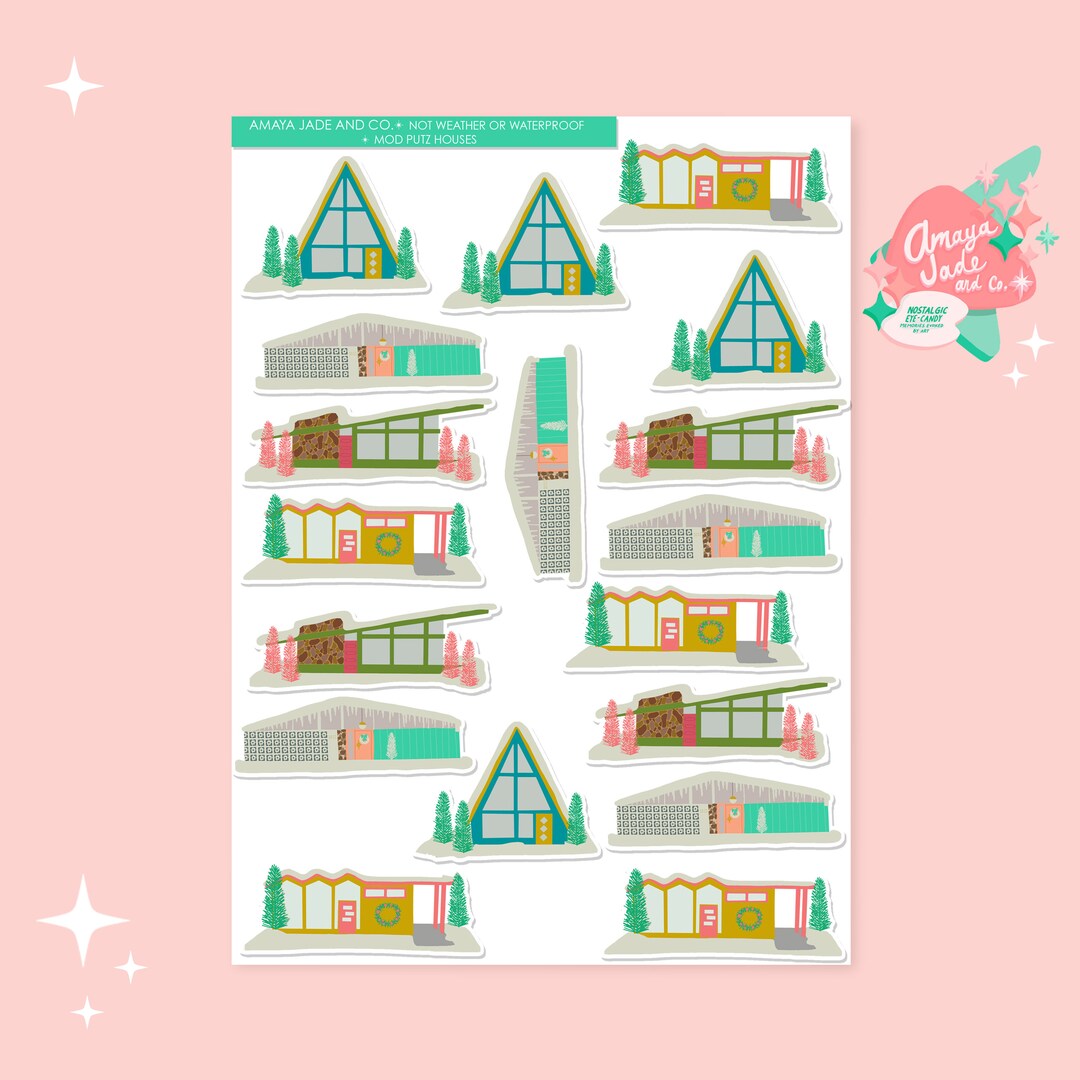 Mid-century Modern Putz Houses Art Sticker Set, Stickers, Palm Springs ...