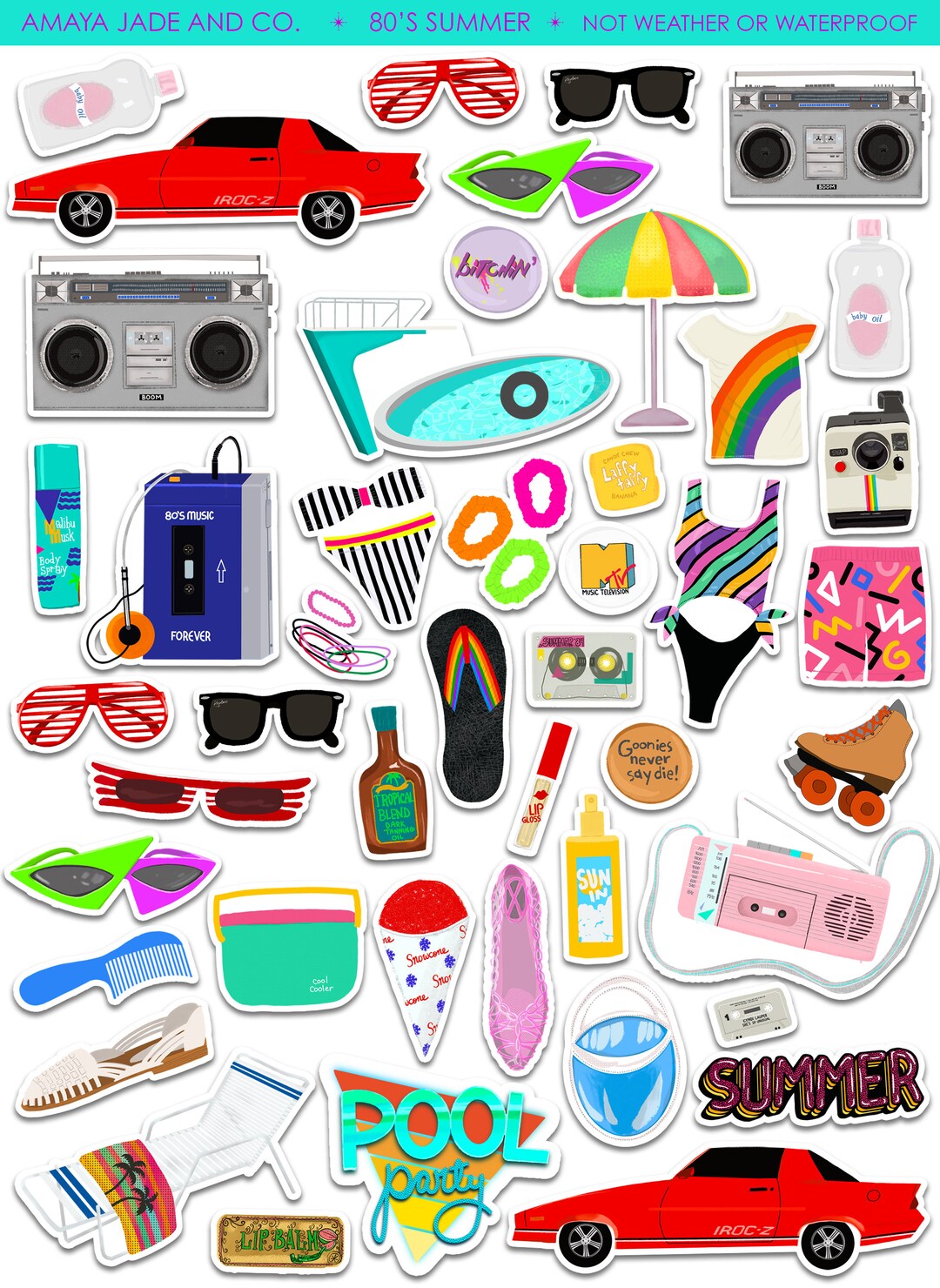 80's Summer Art Sticker Set Eighties 80's Pop Culture 80's Fashion 80's ...