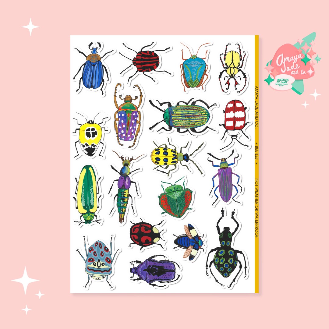 Beetles Stickers, Bug Stickers, Birthday Gift for Boy, Colorful Beetles ...