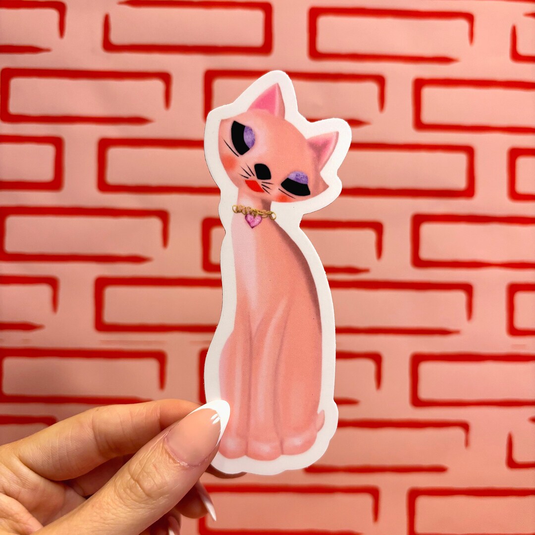 Vintage Pink Kitty Vinyl Sticker: Waterproof MCM Cat Decal - Etsy