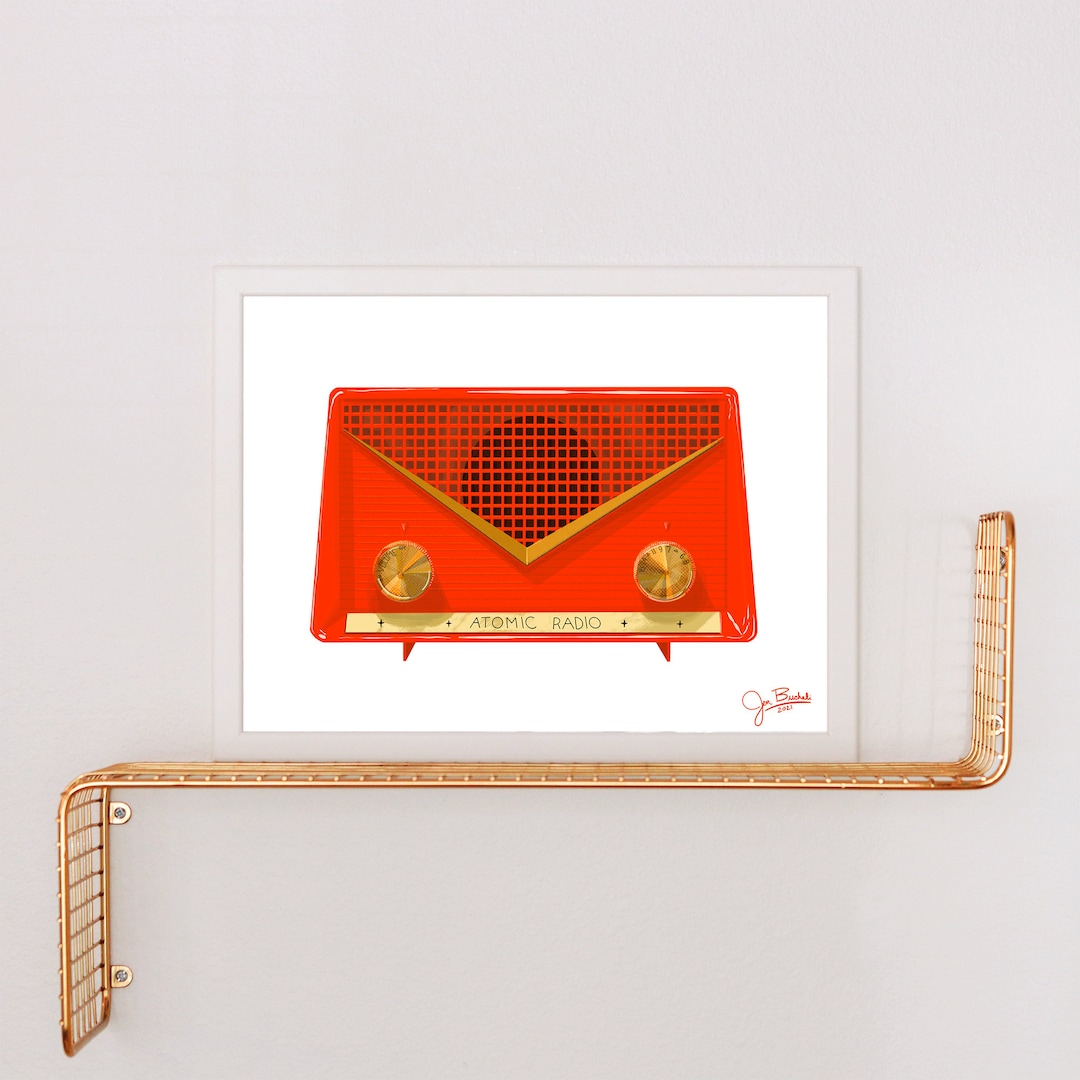 Vintage Red Radio Art Print | Retro | Mid Century Modern | Mid Mod ...