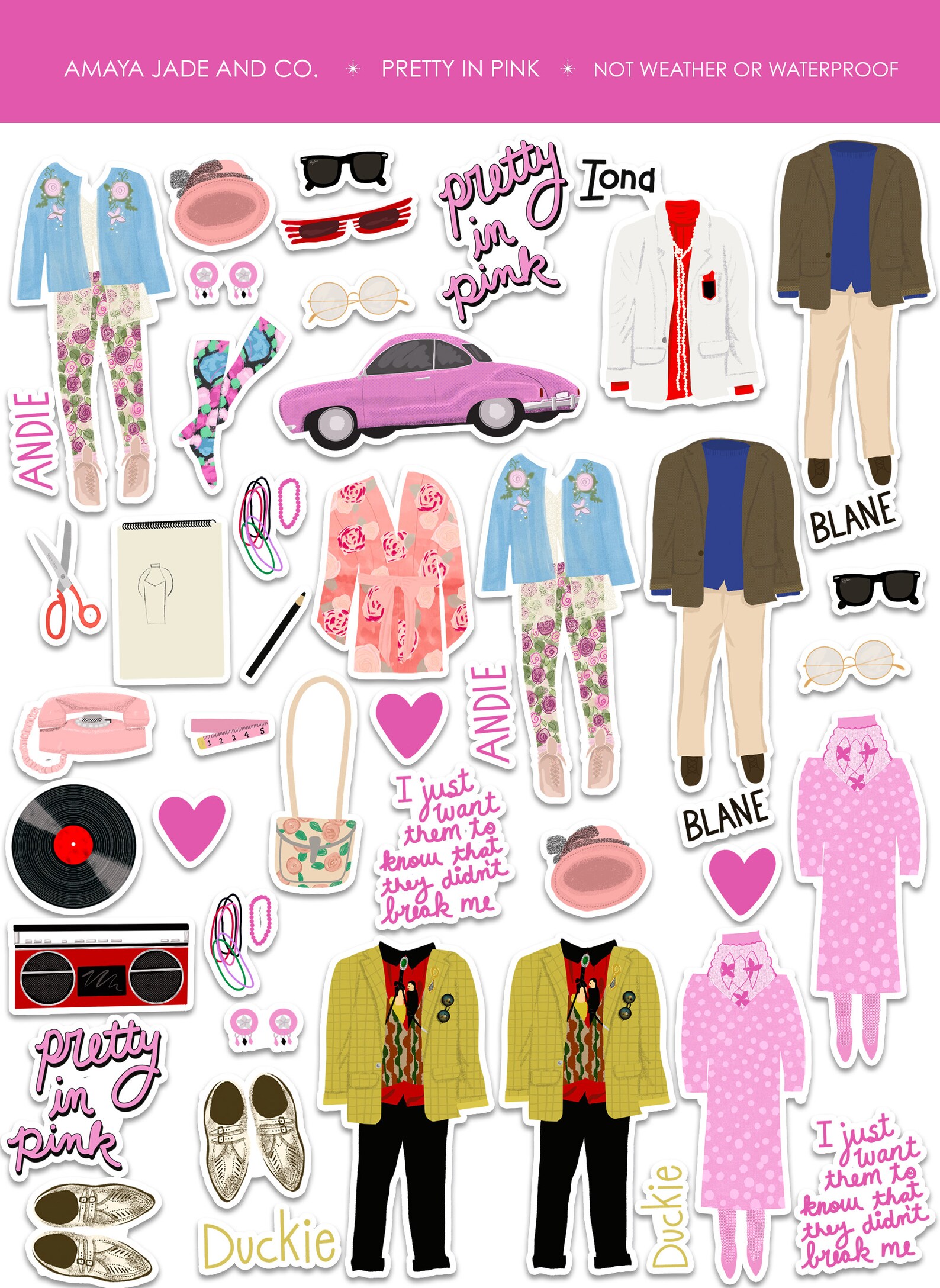 Pretty in Pink Art Sticker Set Eighties 80's Pop - Etsy