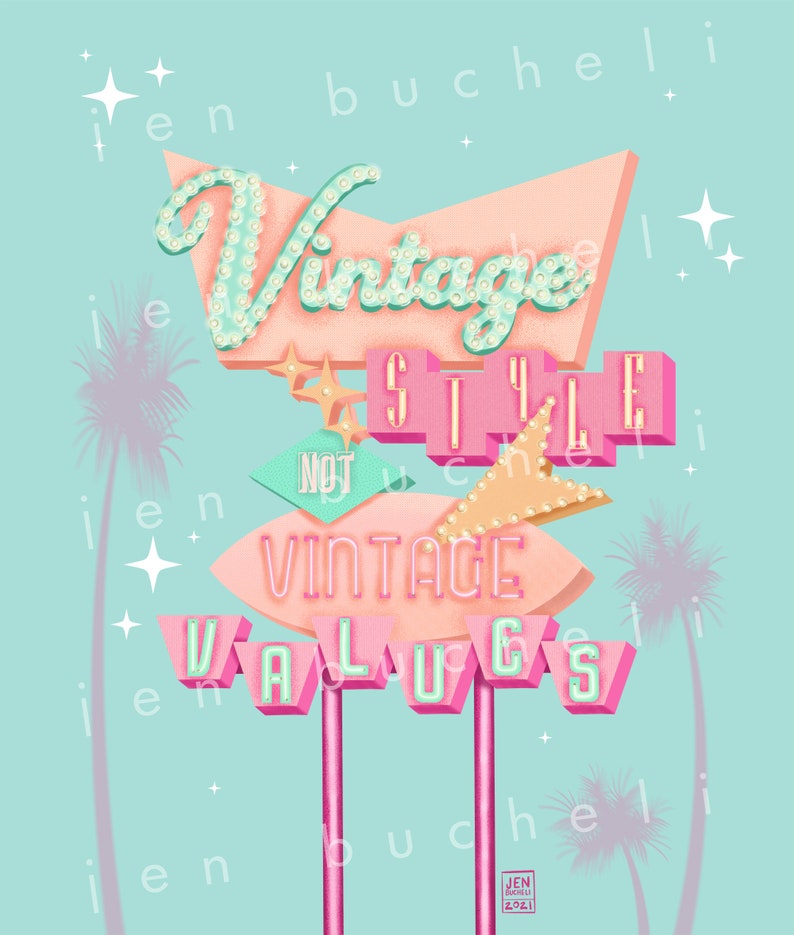 Vintage Style Not Vintage Values Sign Art Print Mid Century - Etsy