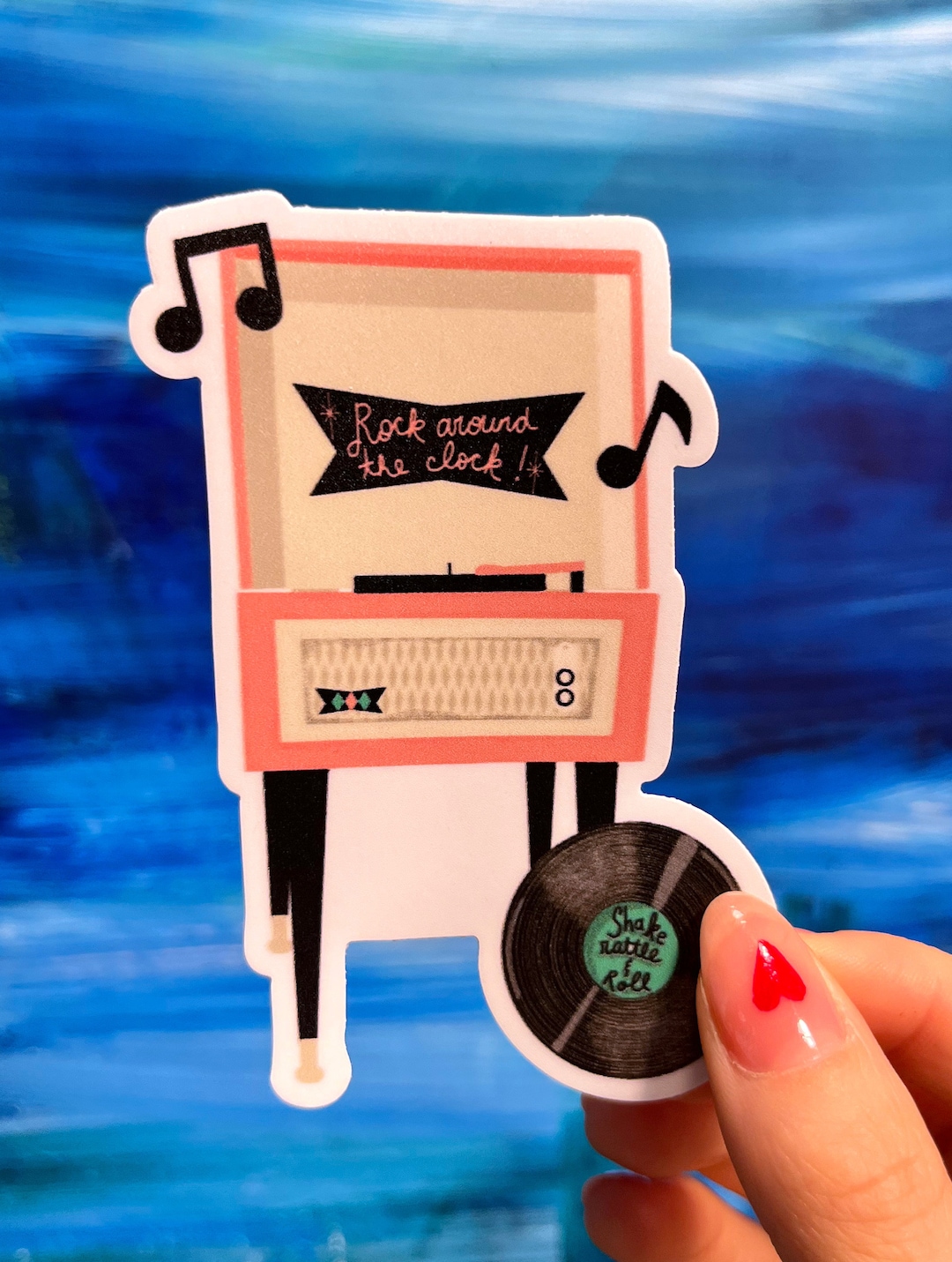 Vintage Pink Record Player Sticker: Waterproof MCM Vinyl Decal - Etsy