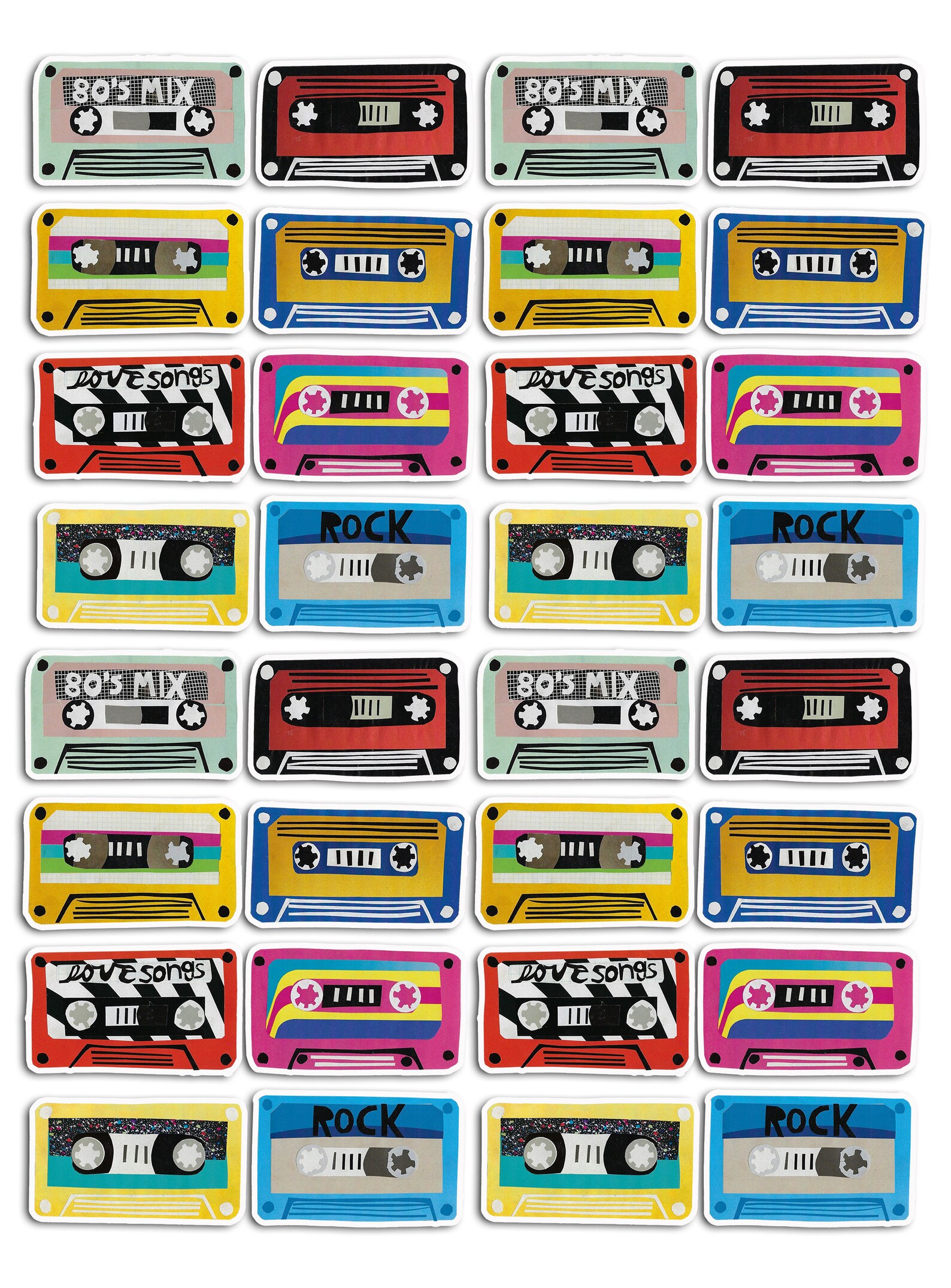 Mix Tape Collage Sticker Set 80's Sticker 80's Music Cassette Tapes ...