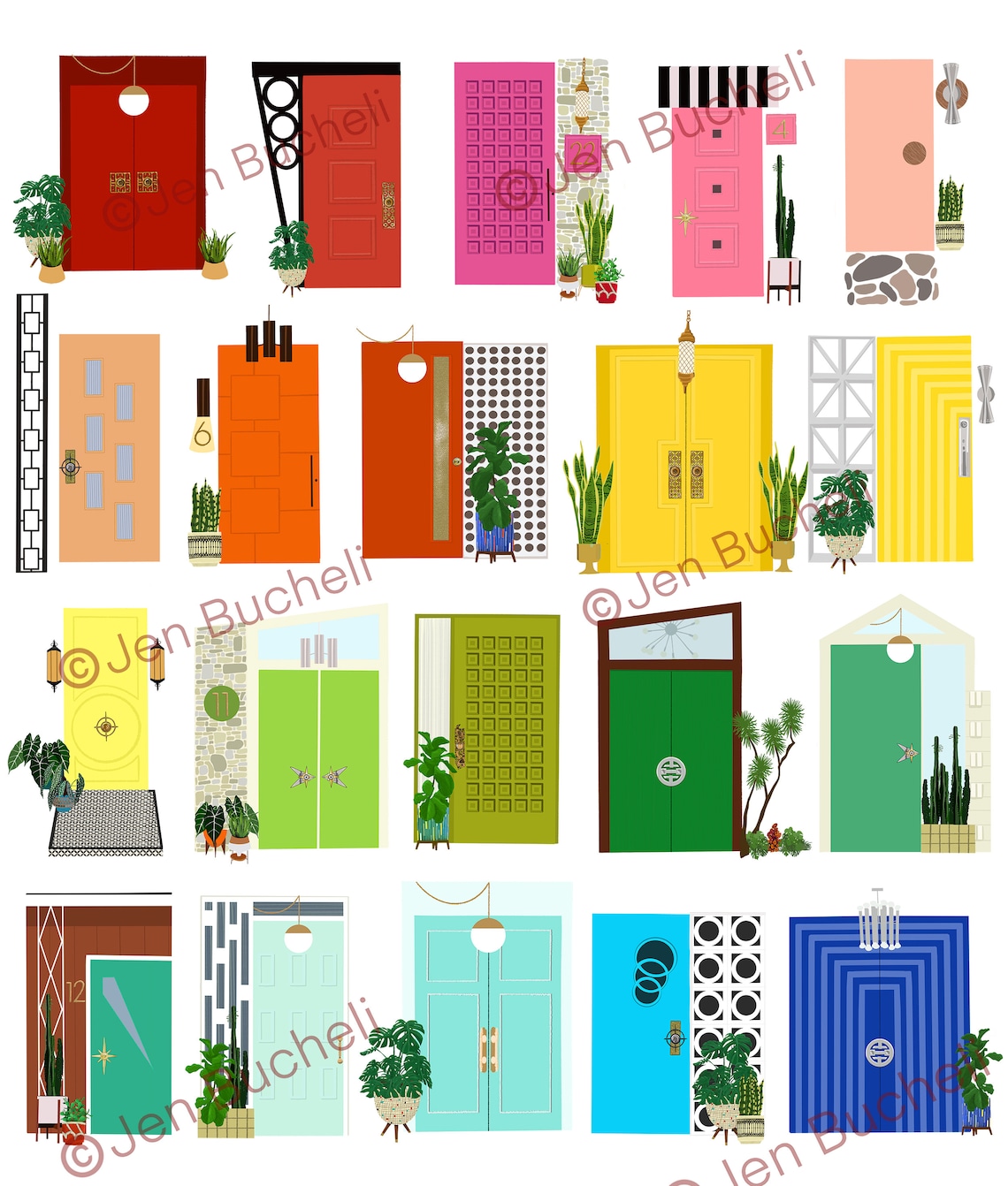 Mid Century Modern Rainbow Doors Cards W/envelopes Set of 6 - Etsy
