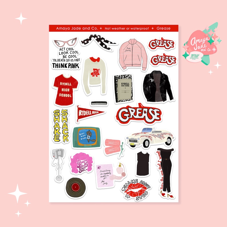 Grease Movie Stickers: Nostalgic Party Decor, Scrapbook Stickers - Etsy