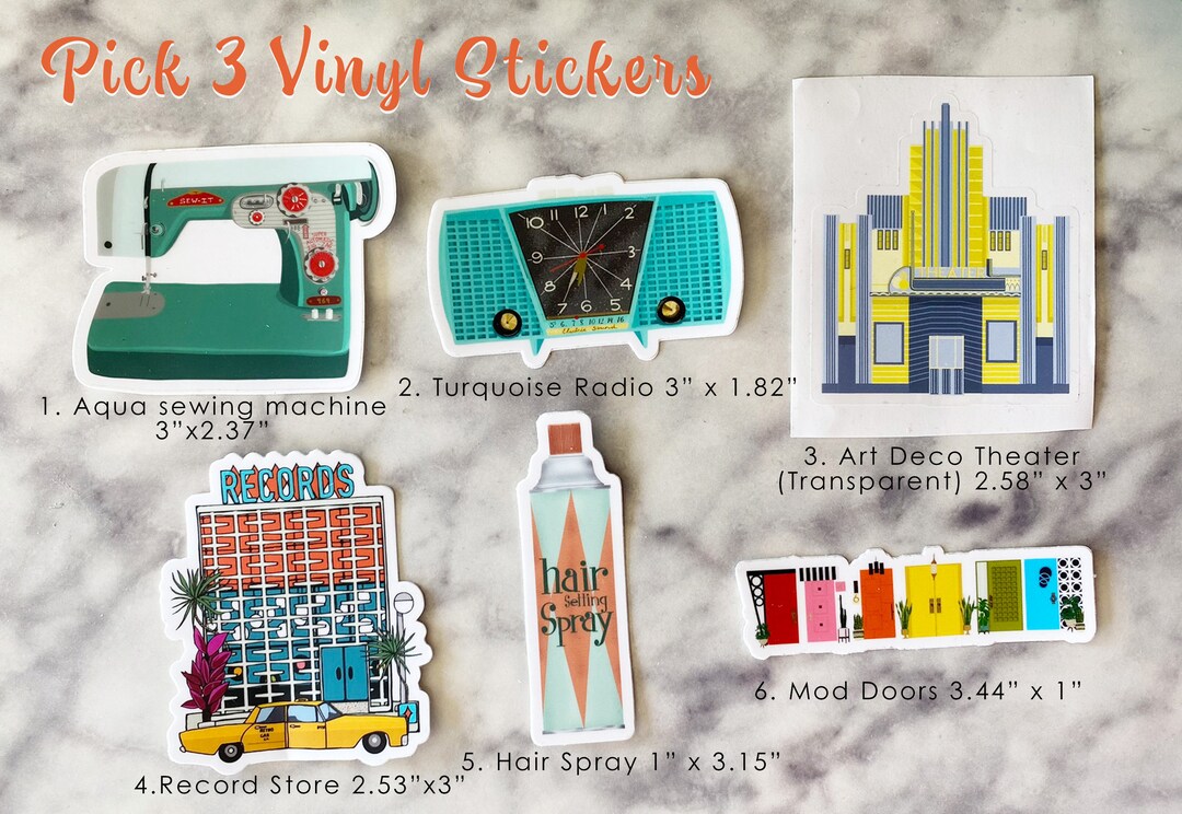 Pick 3 Retro Vinyl Stickers: MCM, Art Deco, Vintage Style - Etsy