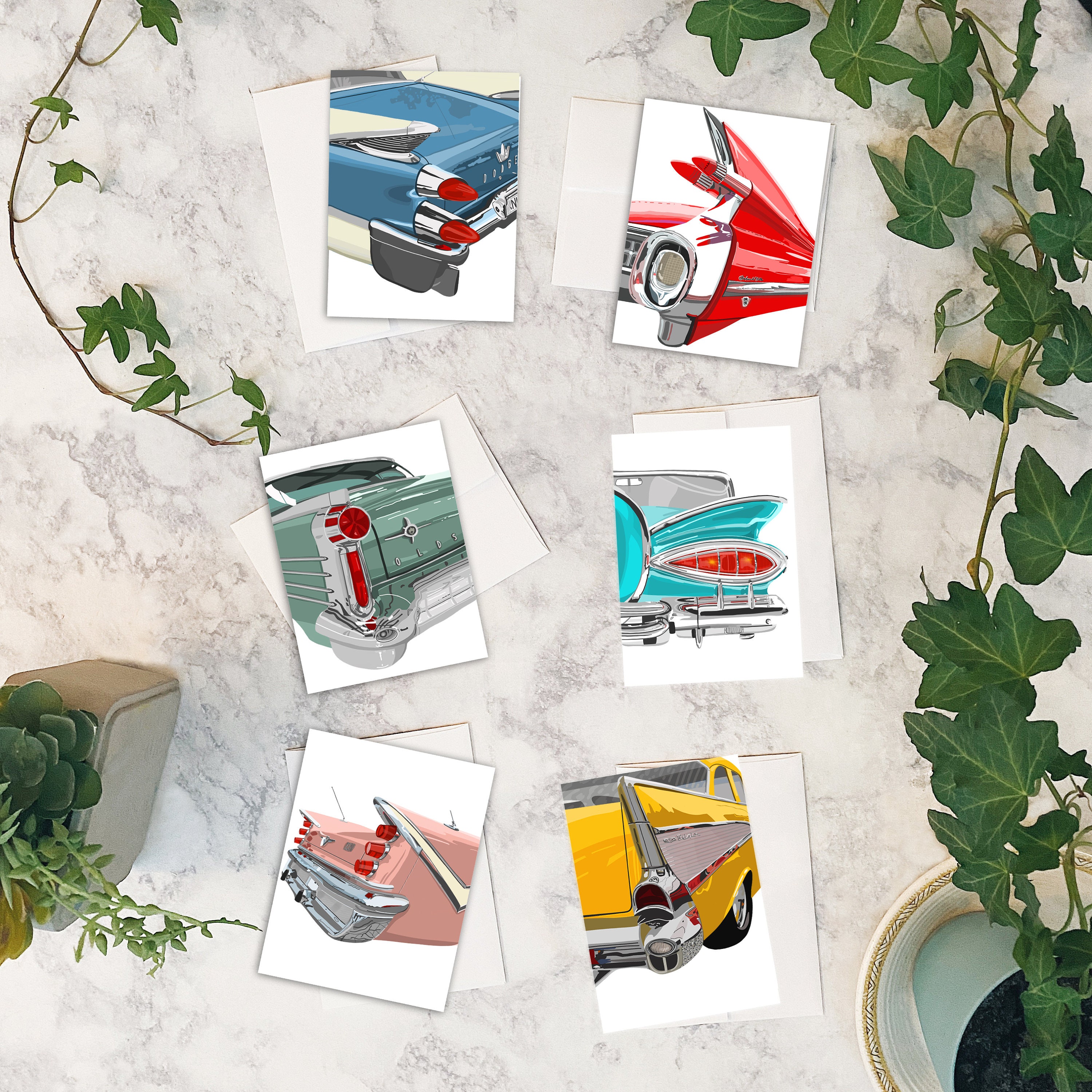 Vintage Cars Cards W/envelopes Set of 6 Classic Cars Mid - Etsy