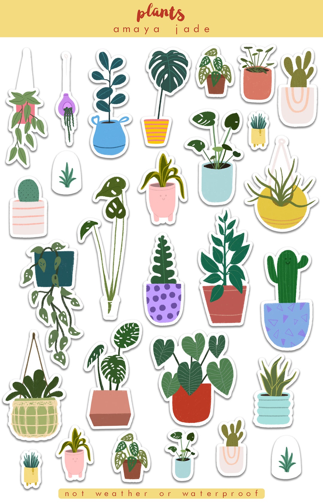 Plants Sticker Sheet Labels Stationary Tropical House Plants Monstera ...