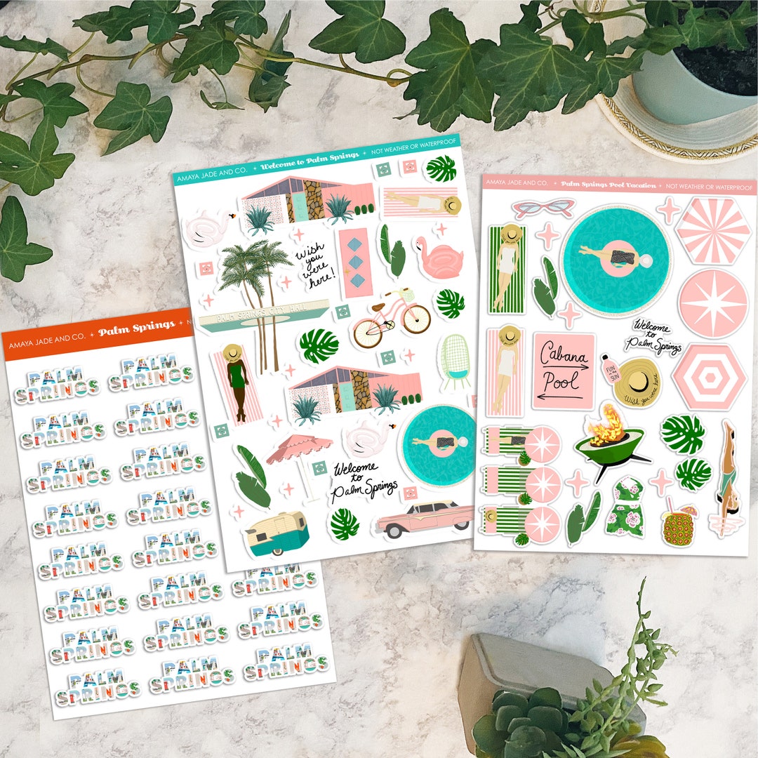 Palm Springs Stickers, Sticker Sheets, Pool Stickers, Palm Springs Trip ...
