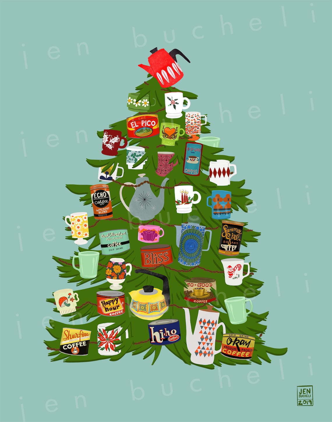 Coffee Christmas Tree Art Print Vintage Coffee Vintage - Etsy