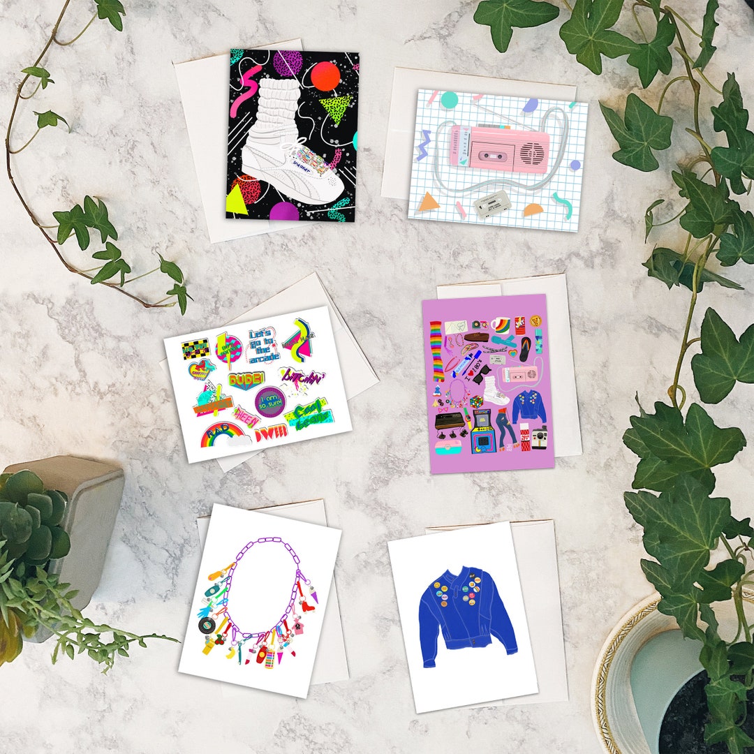 80's Themed Cards W/envelopes Set of 6 | 80's Greeting Cards | 80's ...