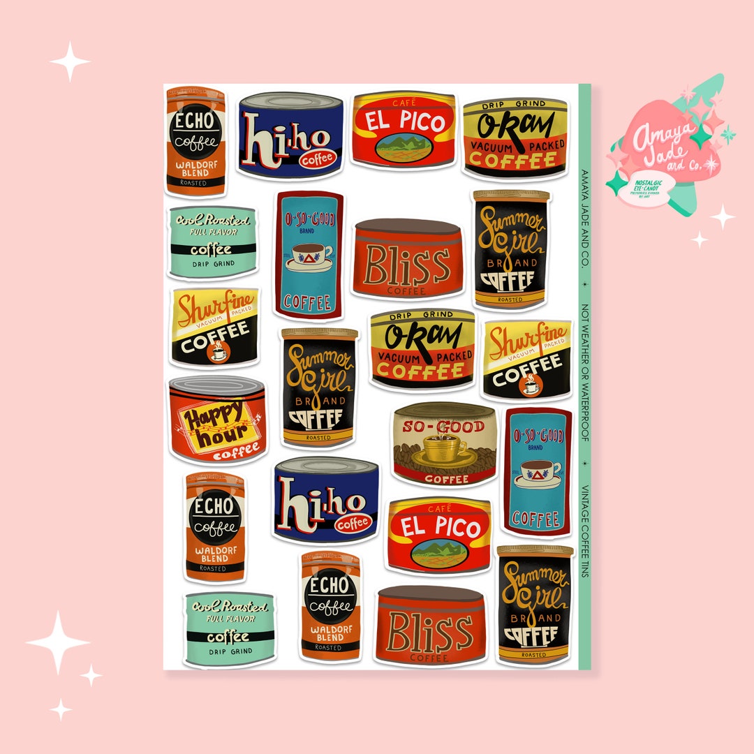 Vintage Coffee Tins Sticker Set: Retro Scrapbook Stickers - Etsy