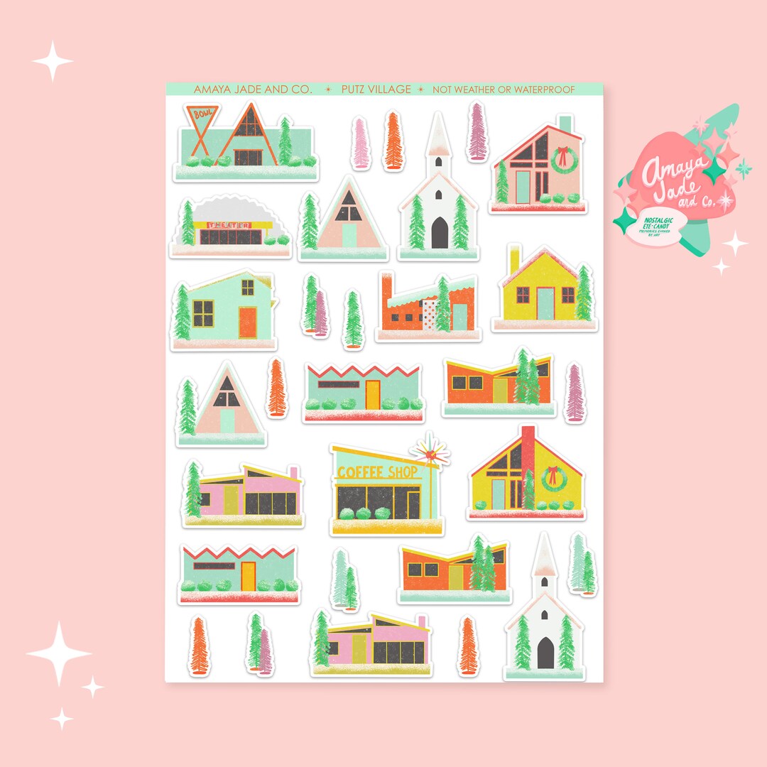Putz Village Art Sticker Set: Mid-century Modern Christmas Houses - Etsy