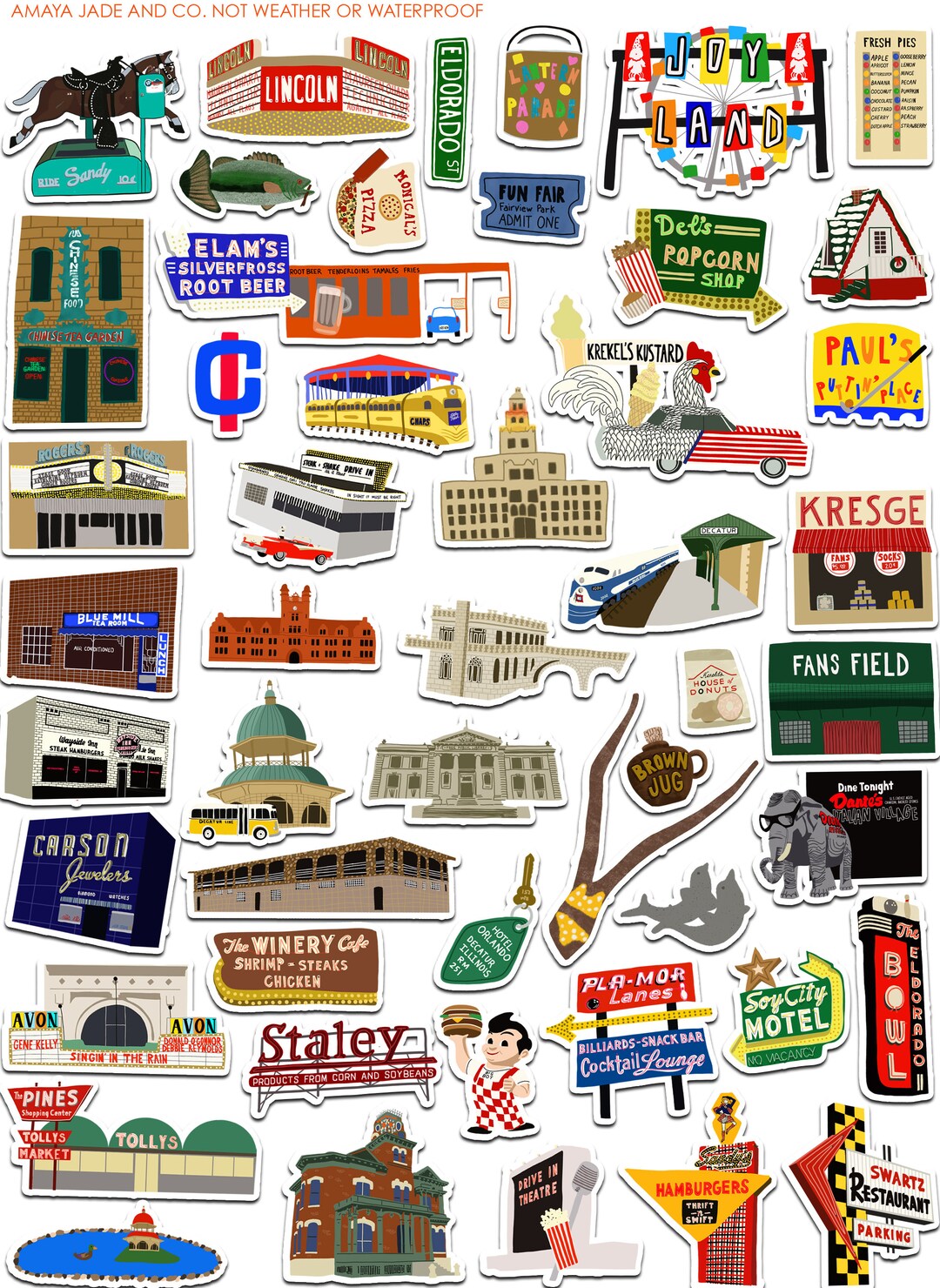 Decatur, Illinois Icons Art Sticker Set Stickers Hometown Nostalgia the ...