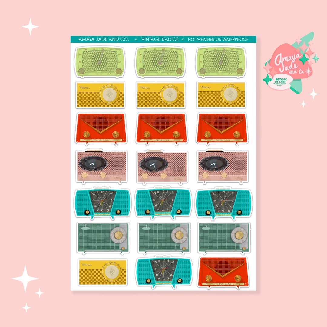 Vintage Radios Stickers, Mid-century Modern Sticker, Birthday Gift for ...